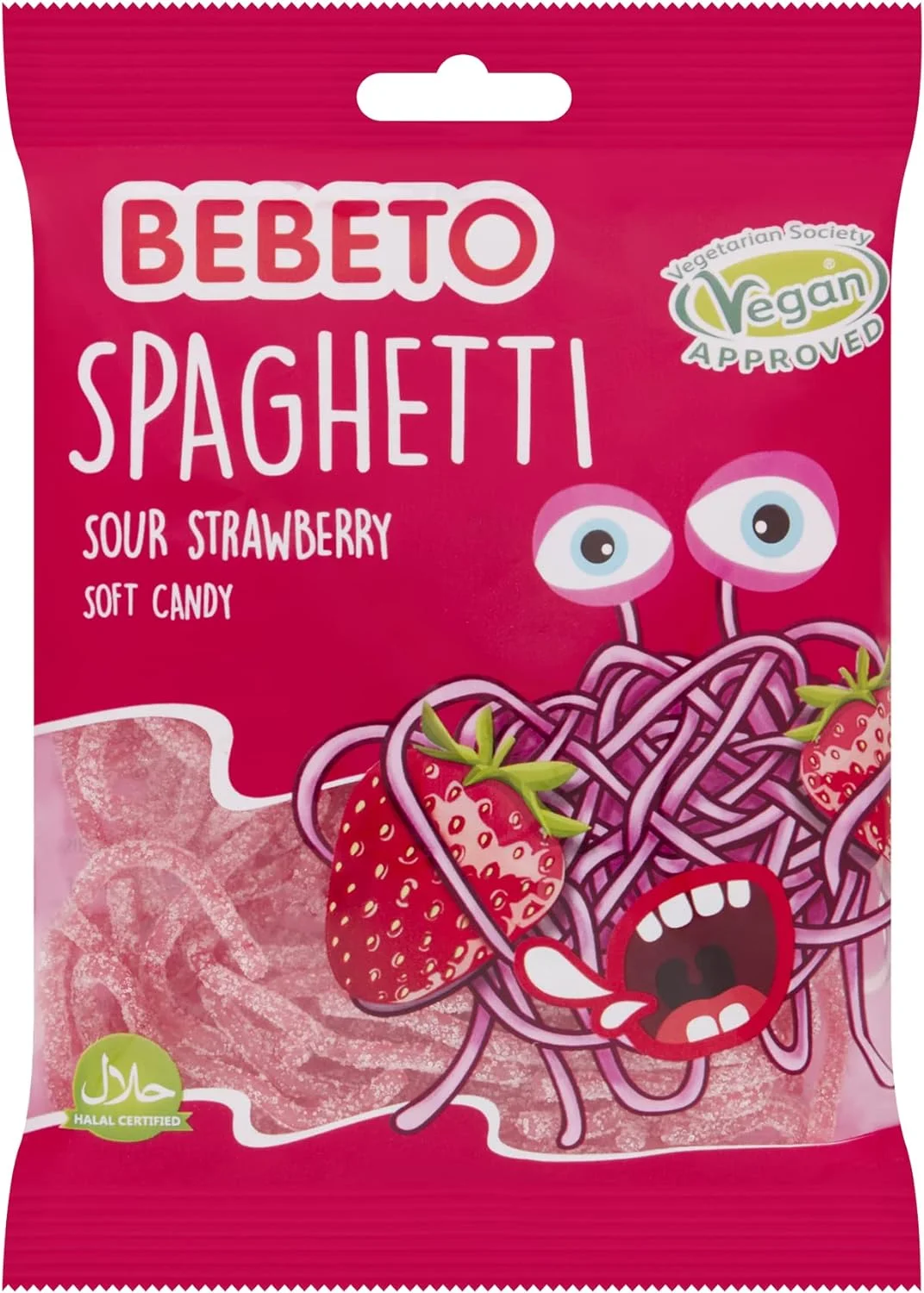 Bebeto Sour Strawberry Spaghetti Fruity Sweets, Sour Fizzy Chewy Fruity ...
