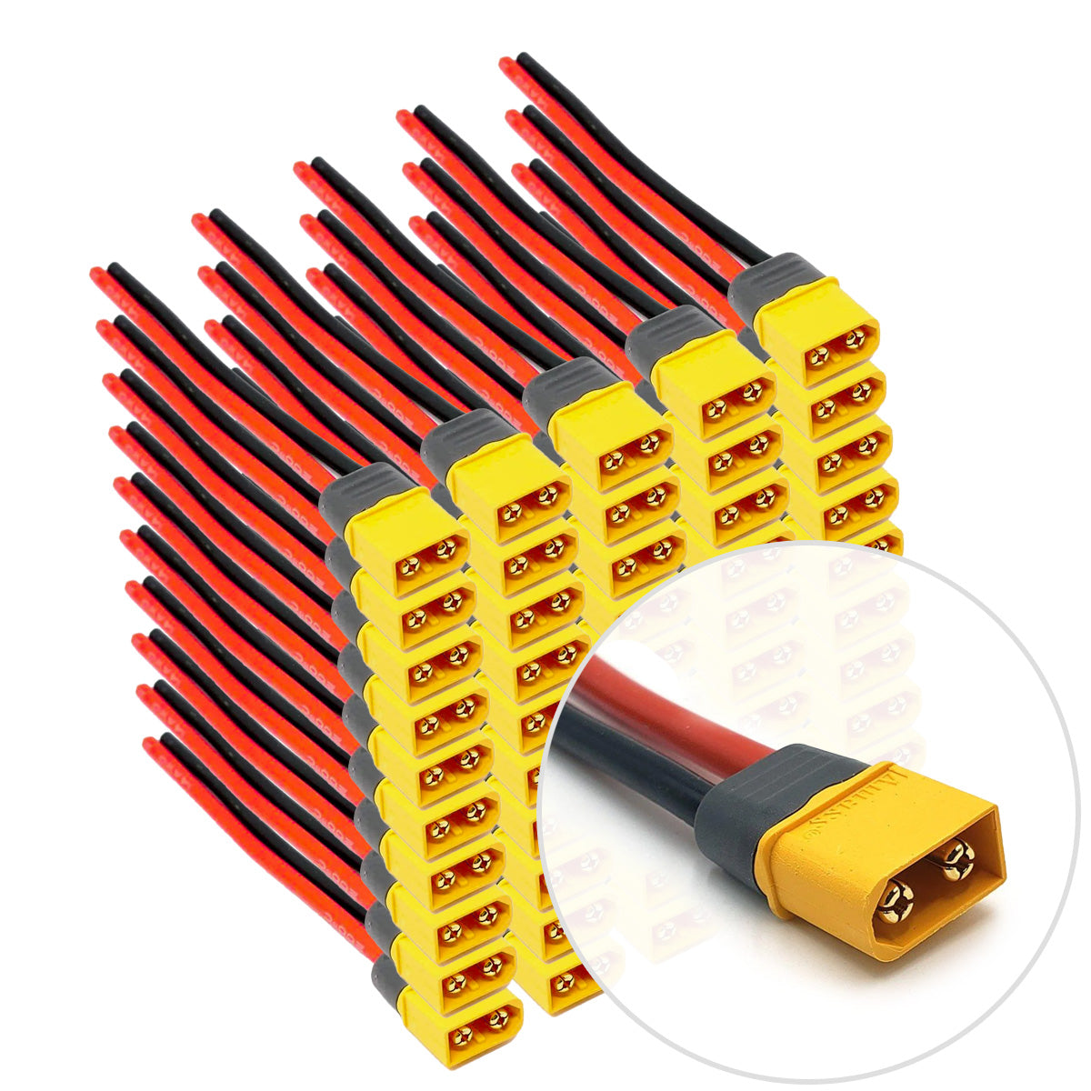 Amass XT60H Pigtail 14AWG 4" Male (50pcs) - Yellow/Gray | DIYFPV