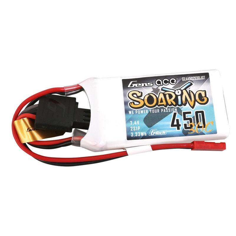 Gens ace Soaring G-Tech 450mAh 7.4V 30C 2S1P Lipo Battery Pack with JST ...