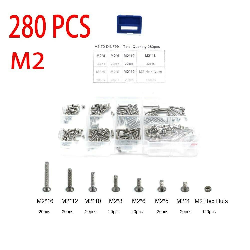 M2 Counter Sunk 280pcs Stainless Steel Bolt Fastener Kit by Phaser FPV ...
